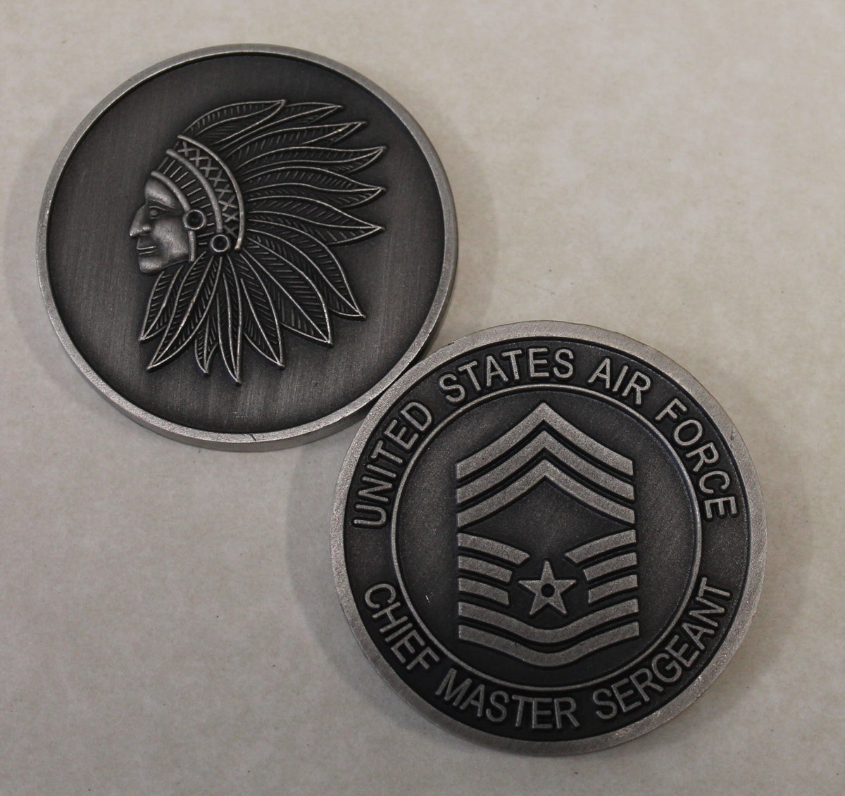 Chief Master Sergeant / CMSgt Antique Silver Finish Air Force Challeng ...