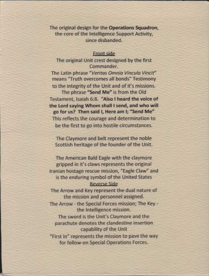 Intelligence Support Activity ISA Special Mission Unit / Tier-1 Task F ...